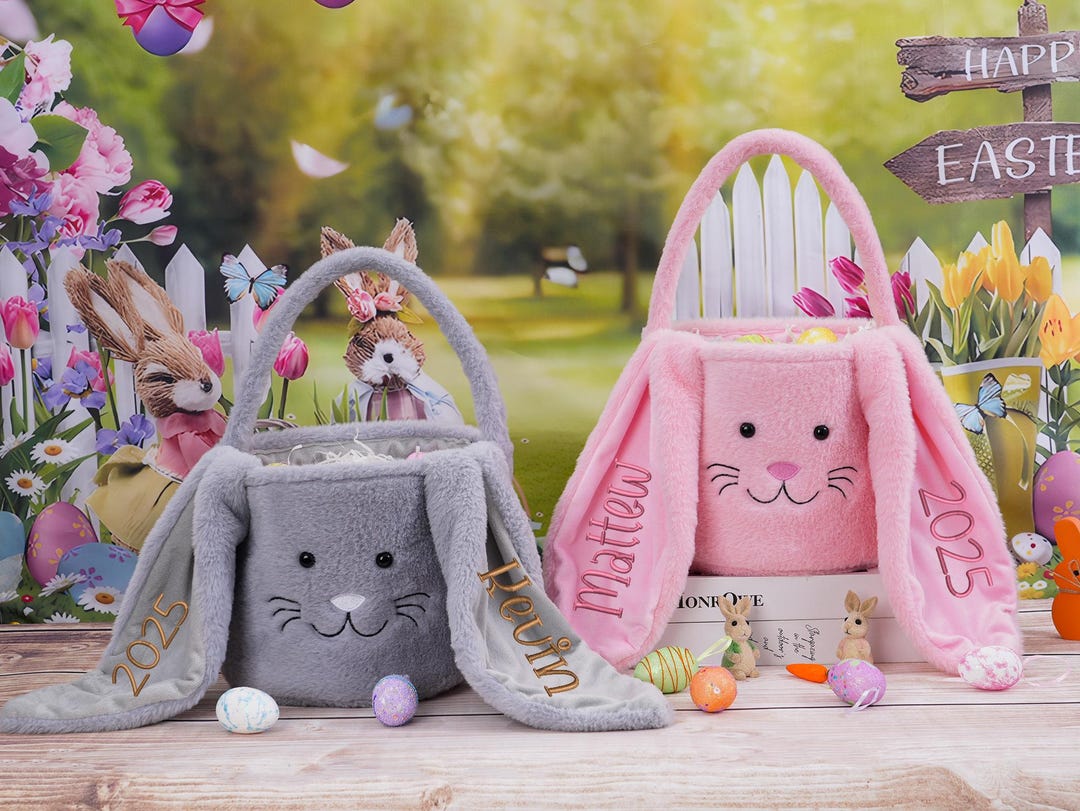 Personalized Plush Easter Basket,embroidered Easter Bunny Basket,custom ...