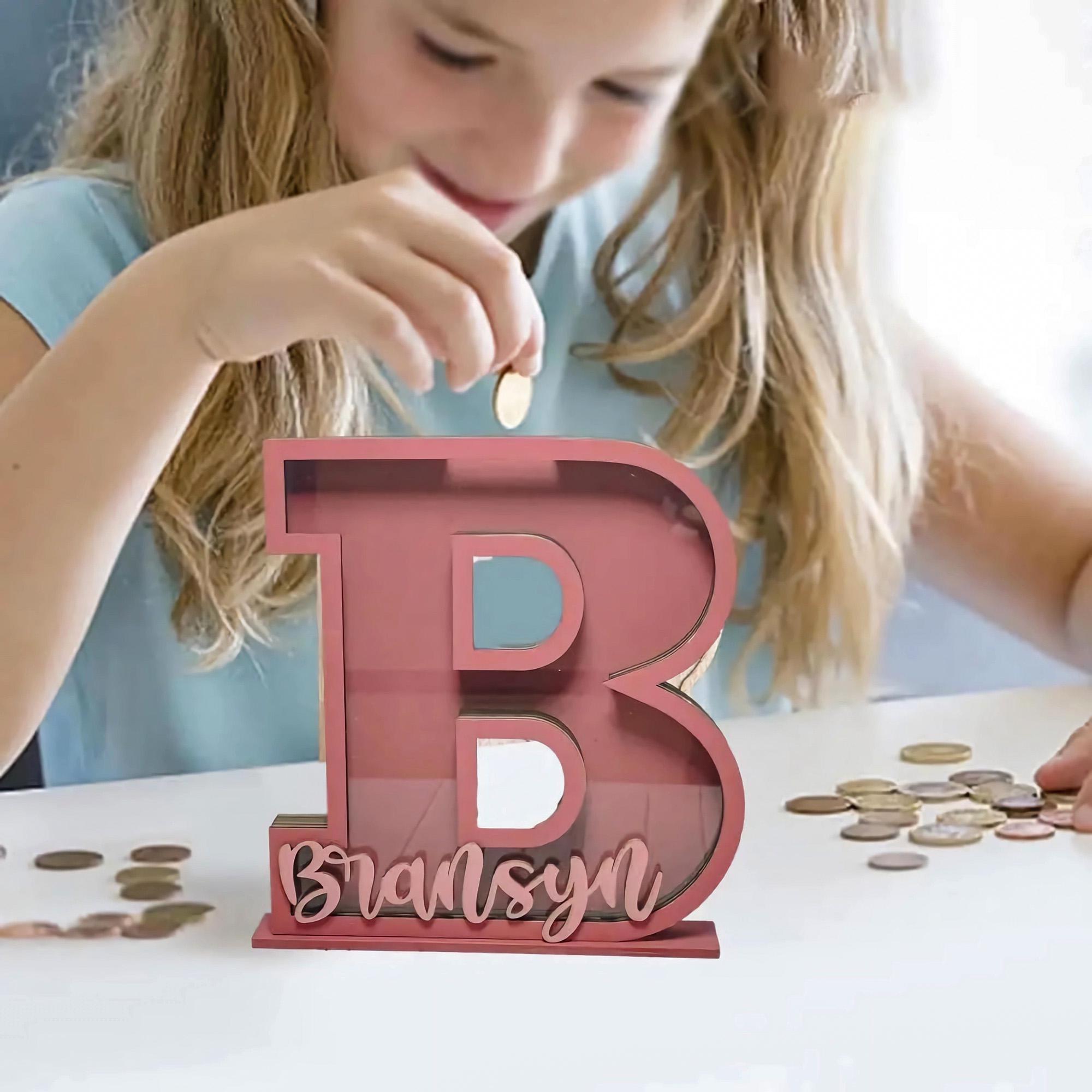 Custom Letter Piggy Bank,personalized Piggy Bank,wooden Coin Bank ...