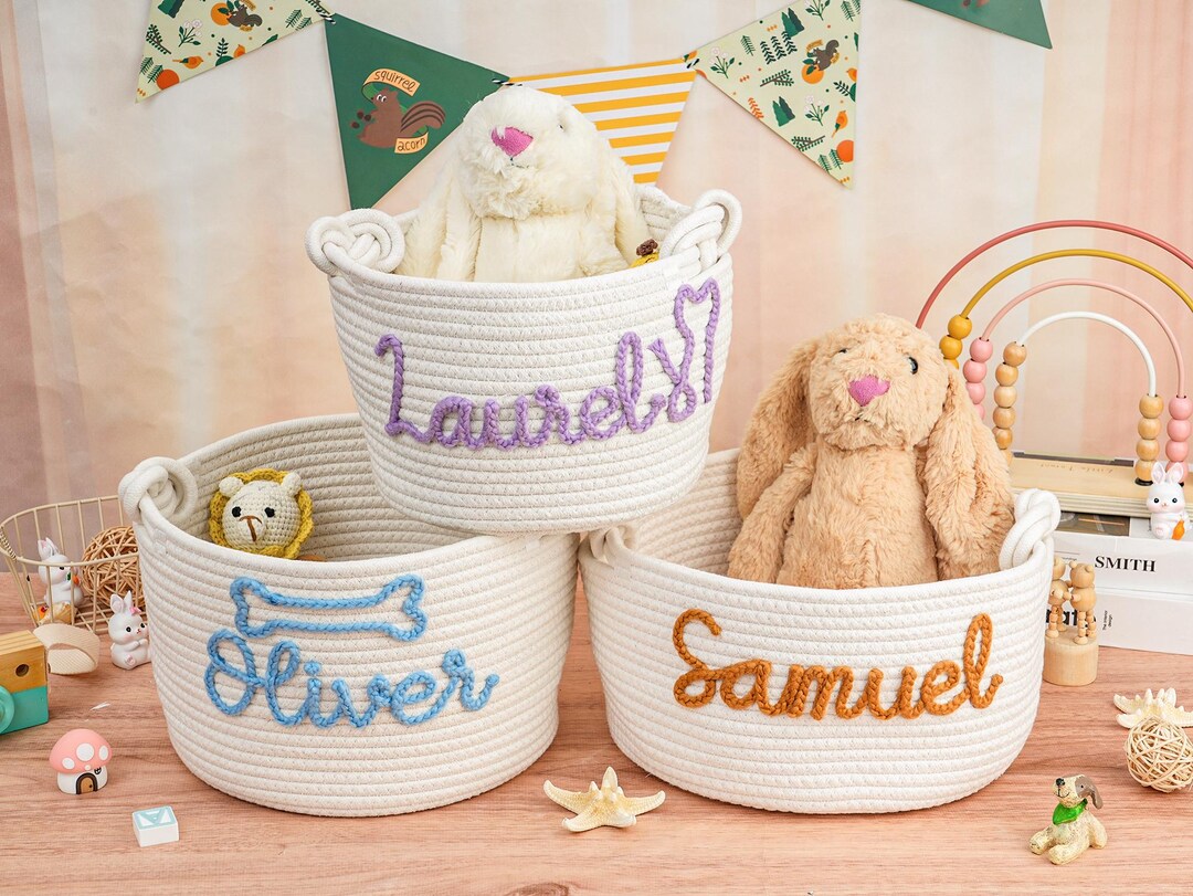 Personalized Baby Name Basket, Handmade Cotton Rope Storage - Etsy