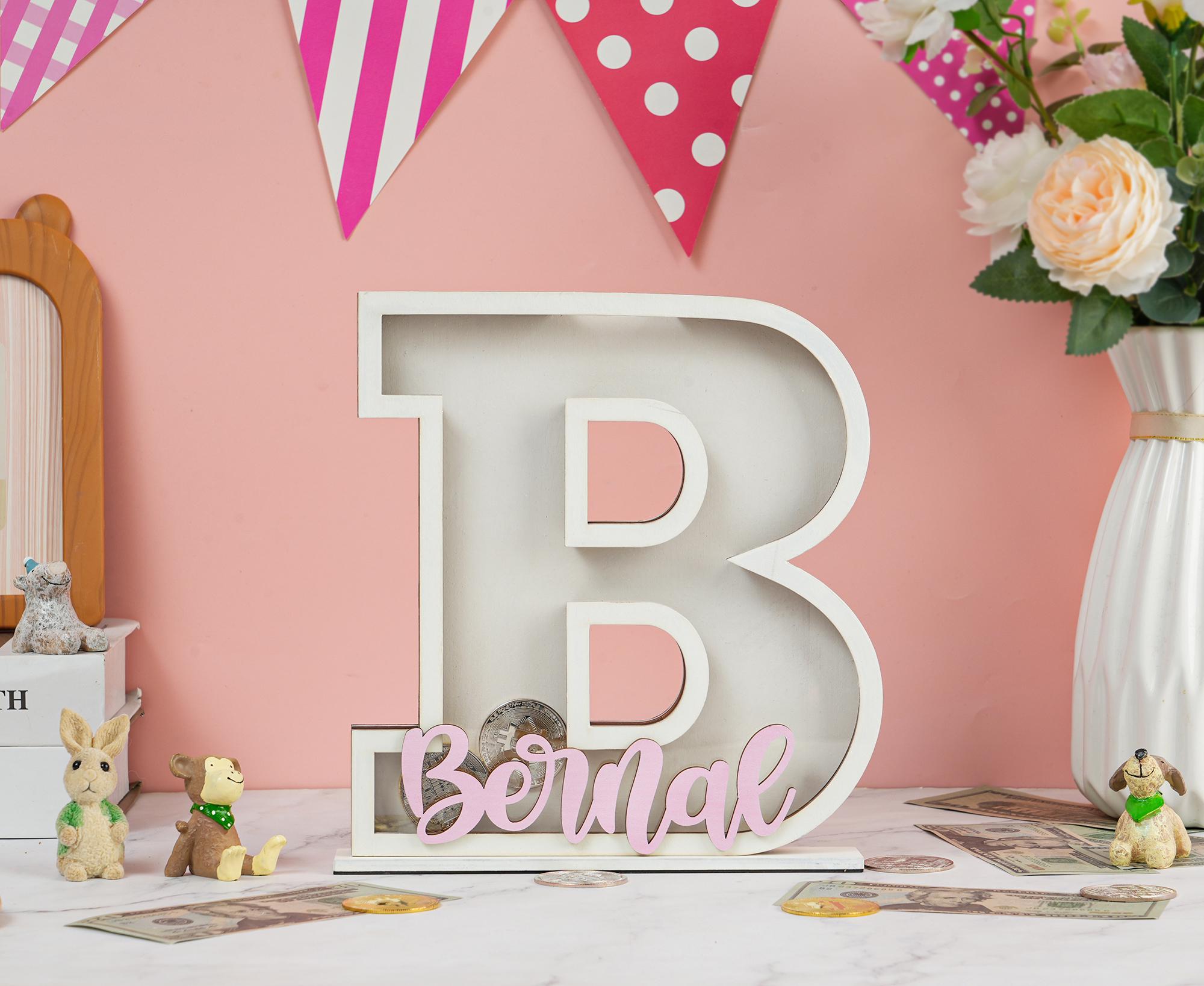 Custom Letter Piggy Bank,personalized Piggy Bank,wooden Coin Bank ...
