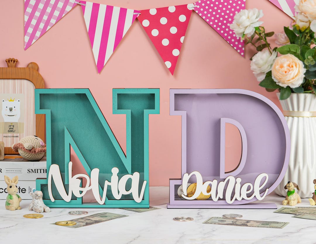 Personalized Piggy Bank,custom Letter Piggy Bank,wooden Coin Bank ...