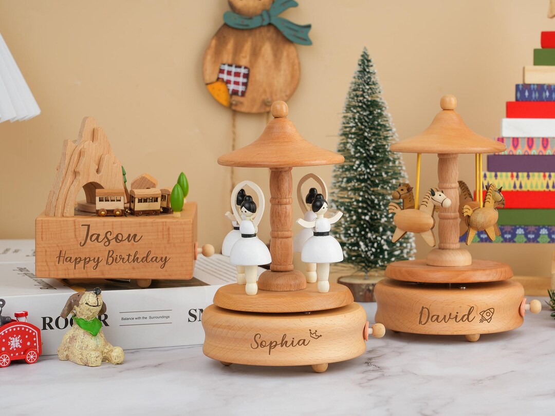 Personalized Wooden Train Music Box, Custom Wooden Music Box, Baby ...