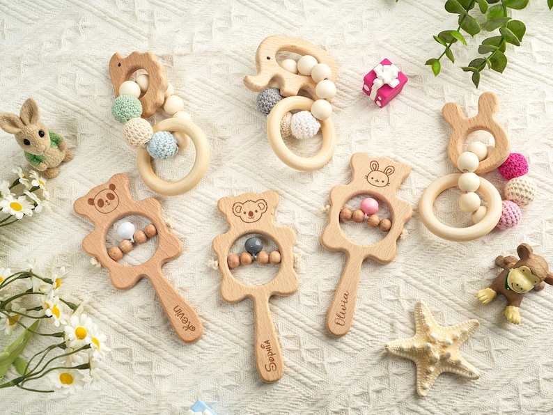 Personalized Rattle for Baby,custom Wooden Baby Rattle,engraved Rattle ...