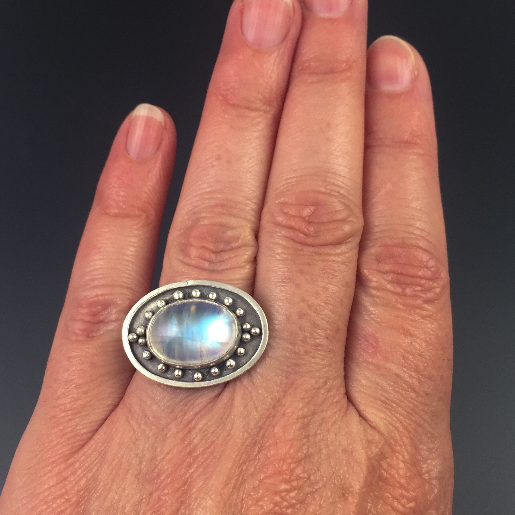 Moonstone Granulated Ring - Etsy