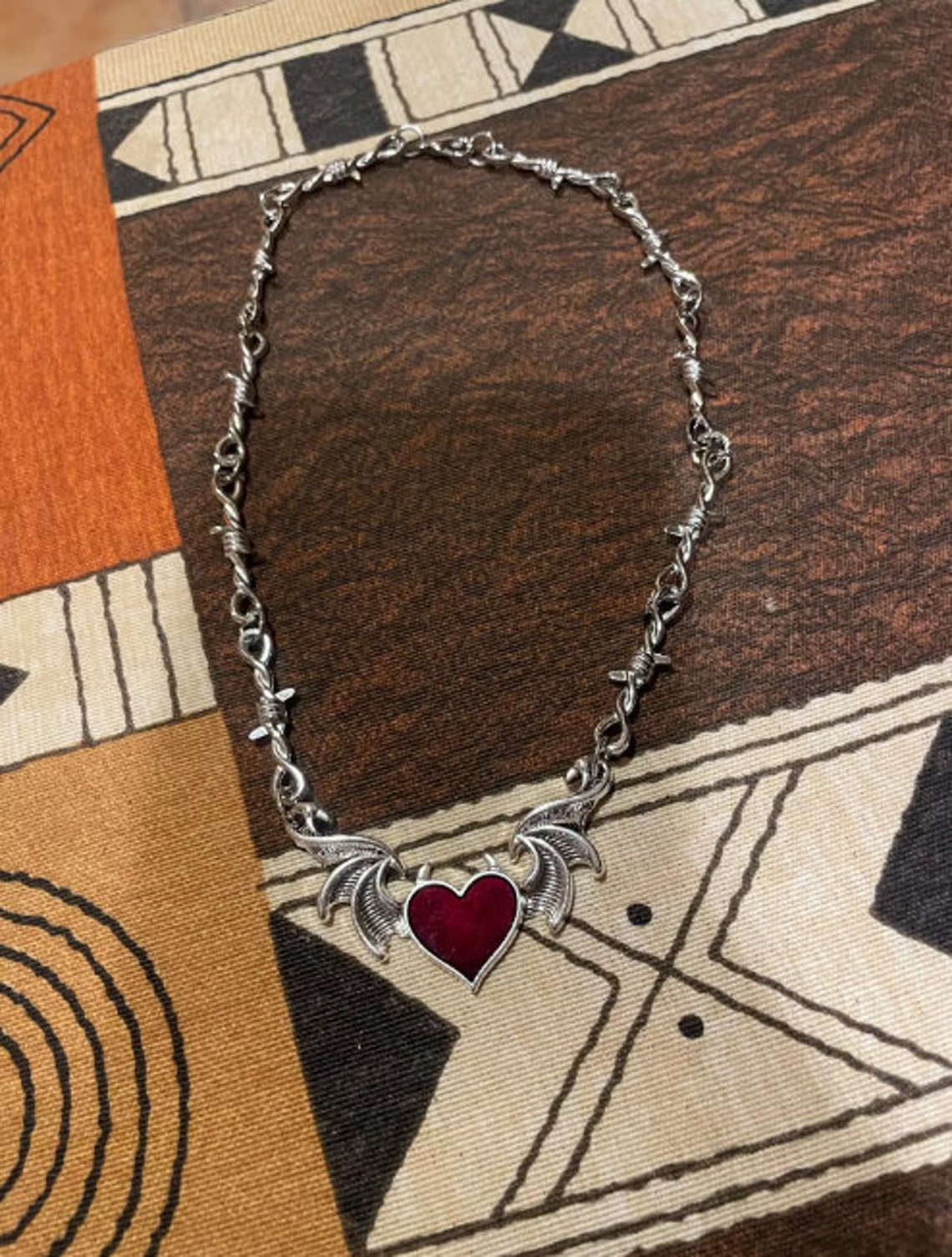 Goth Devil Heart Barbed Wire Choker Necklace Y2K Vampire Punk Jewelry ...