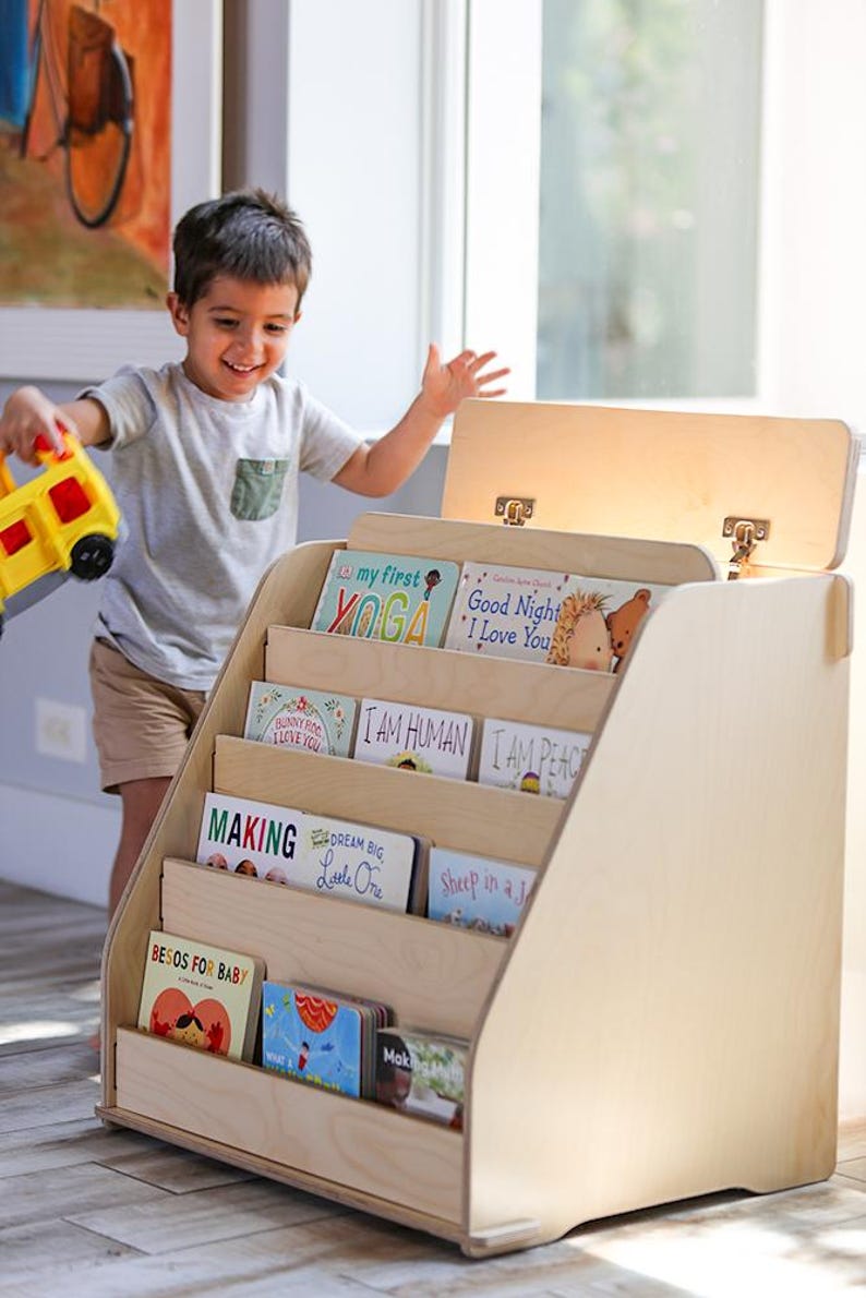Montessori Bookshelf With Hidden Drawer: Baltic Birch Kids Bookcase - Etsy