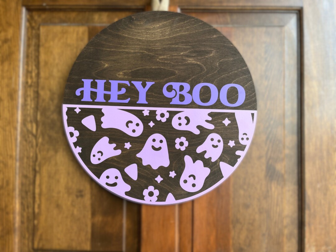 Hey Boo Front Door Sign Monochromatic Ghosts, Muted Color Door Hanger ...
