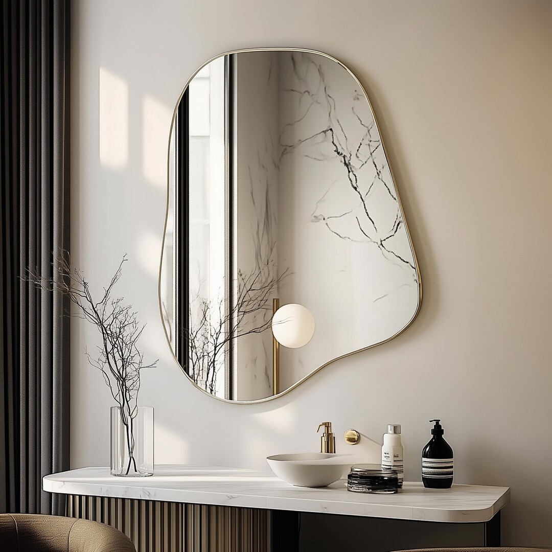 Irregular Mirror, Unique Asymmetrical Wall Mirror, Wavy Abstract Vanity ...