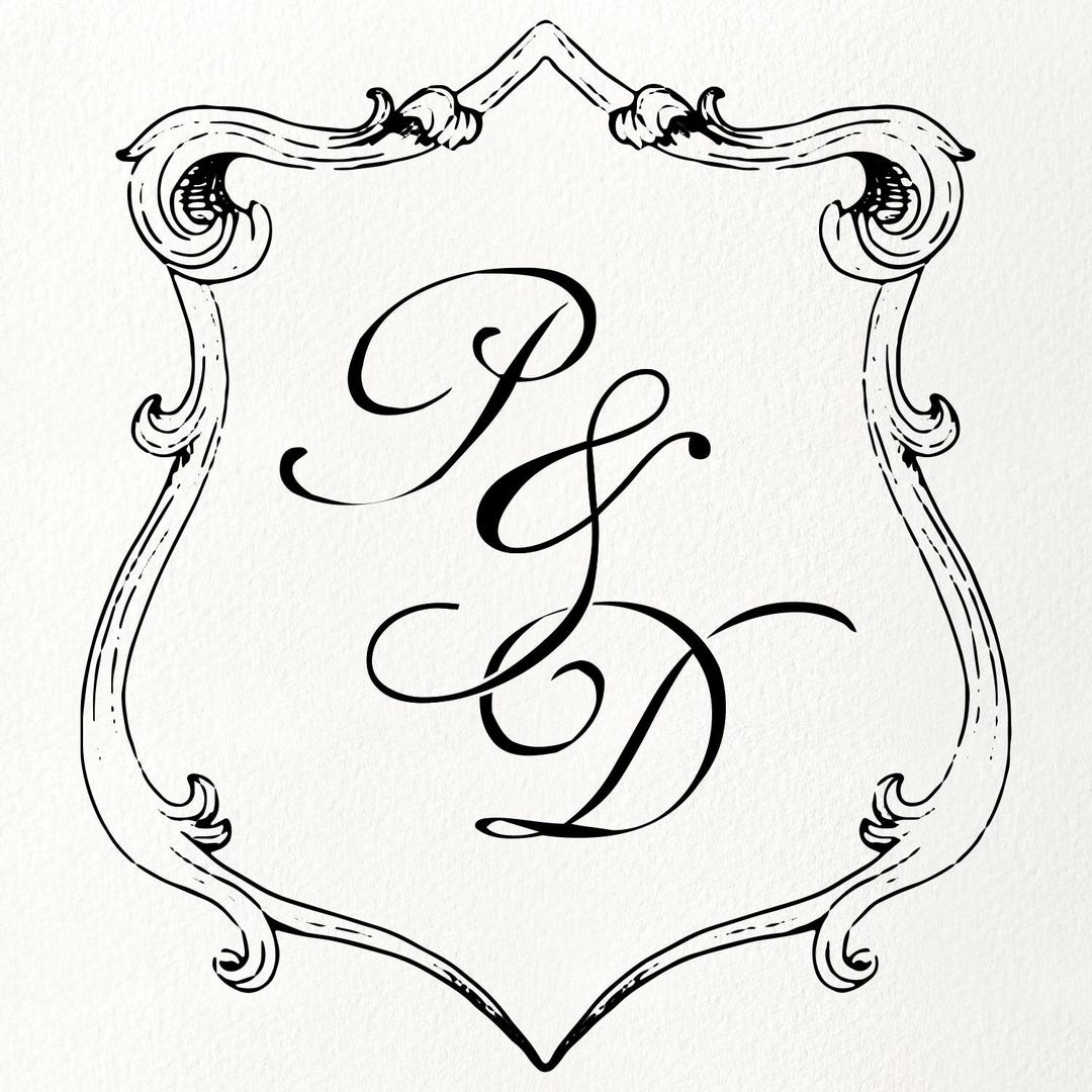 Custom Baroque Wedding Crest Monogram - Personalized Vintage Style Logo ...