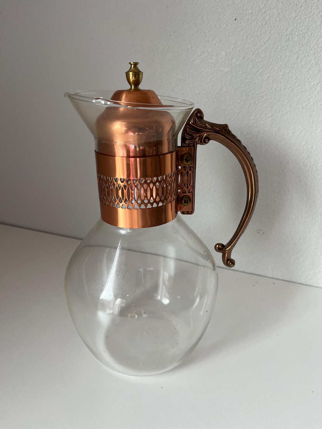 Corningware Princess House Glass and Brass Carafe | Pitcher - Etsy