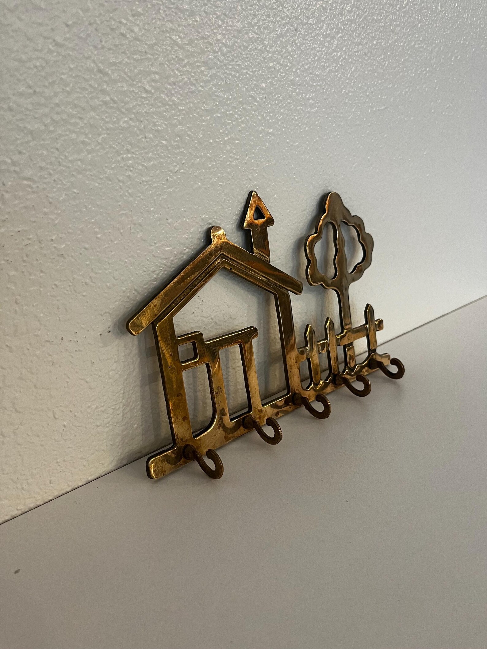 Vintage Brass Key Hook: House and Picket Fence - Etsy