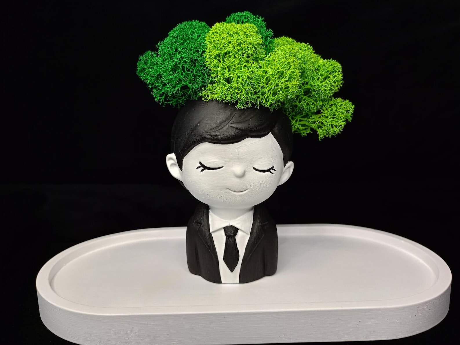 Relaxing Boy Moss Pot | Live Moss Hat | Blue or Black Planter ...