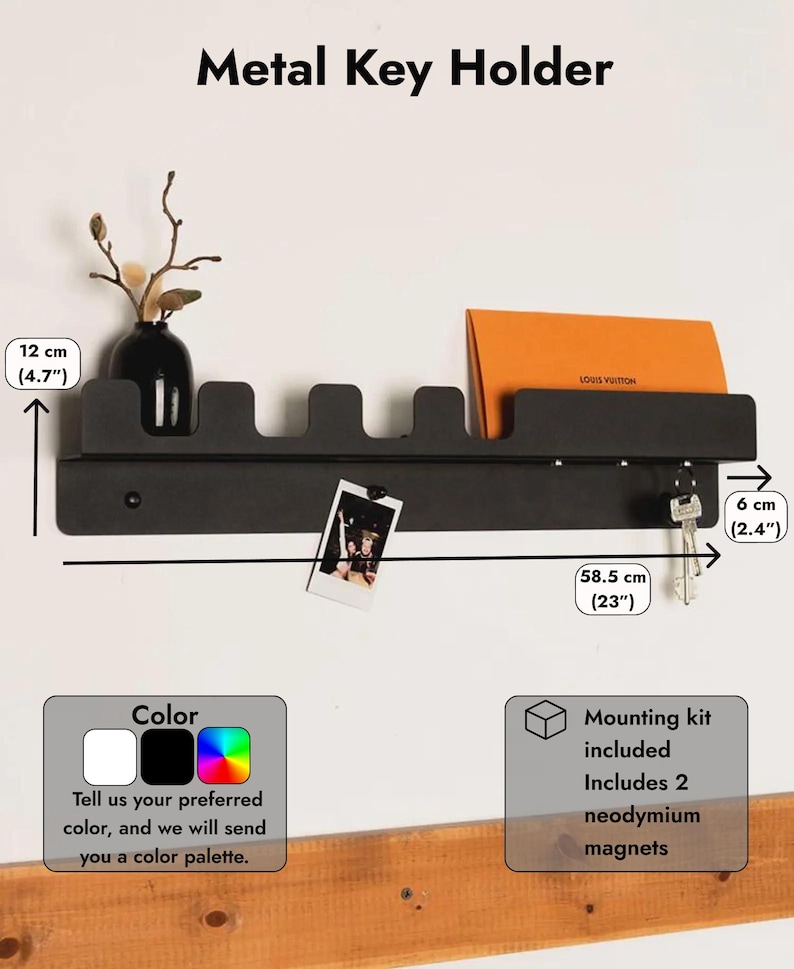 Modern Metal Key Holder | Wall Hook Organizer for Entryway | Black ...