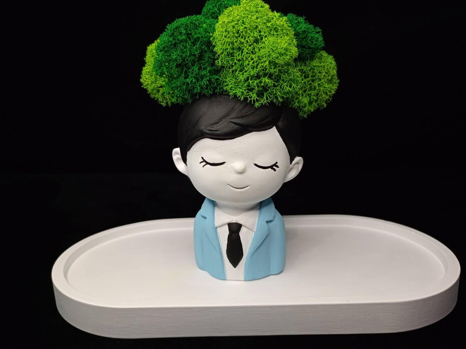 Relaxing Boy Moss Pot Live Moss Hat Blue or Black Planter Artistic ...