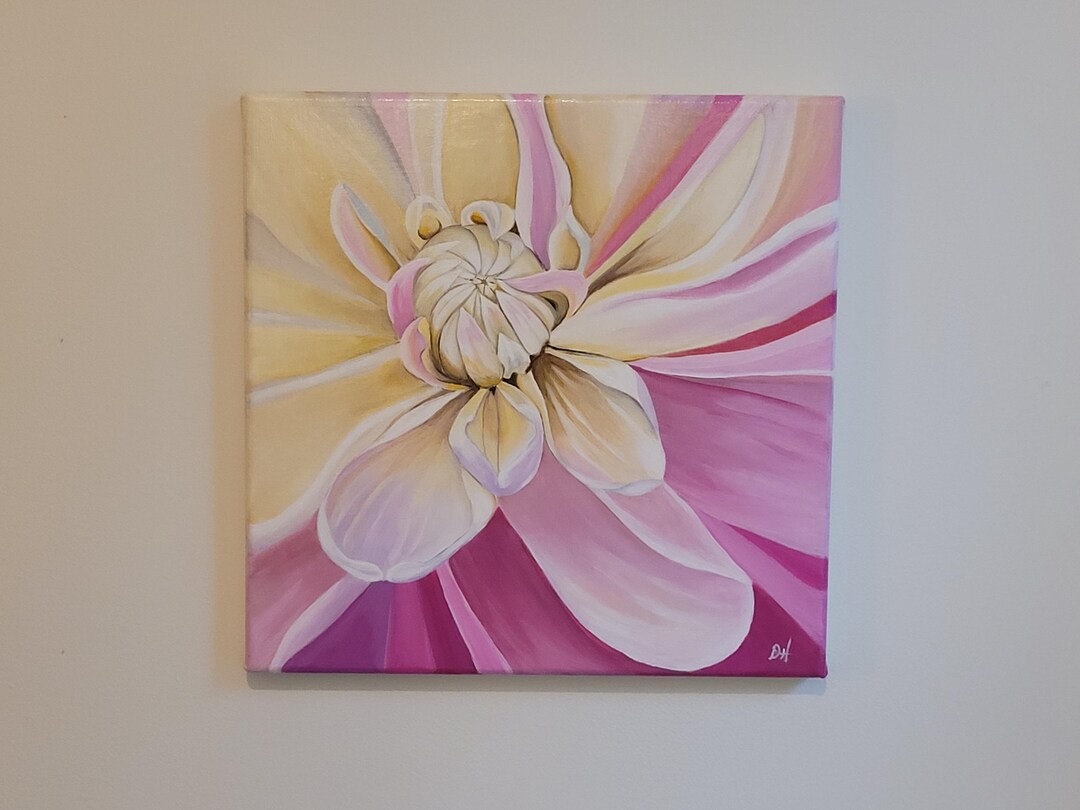 Original Acrylic Dahlia Painting on 12x12 Stretched Canvas - Etsy