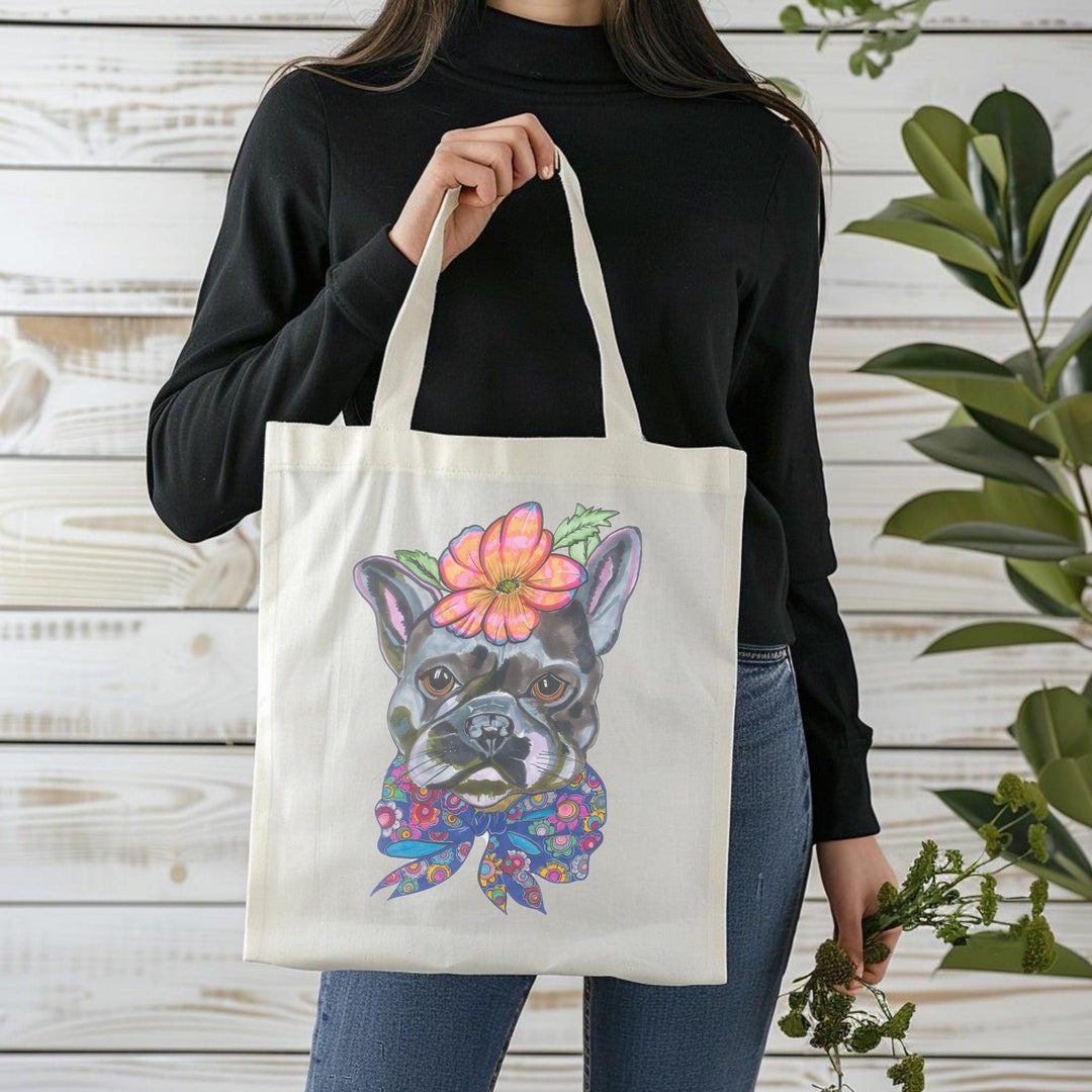 French Bulldog Canvas Tote Bag, Cute Bulldog Tote Bag, Gift for Bulldog ...