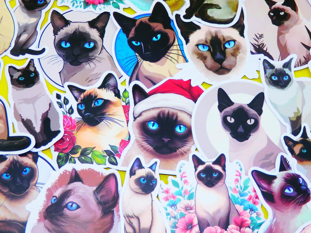 Siamese Cat Stickers Pack, 50 PCS a Pack, Waterproof, Reusable, Very ...