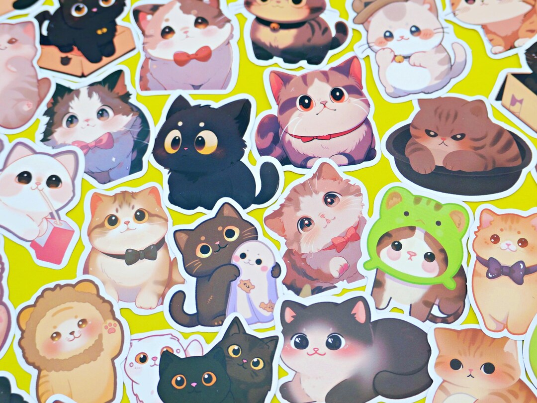 Lovely Cat Stickers Pack, 50 Pieces a Pack, Waterproof, Reusable, Very ...