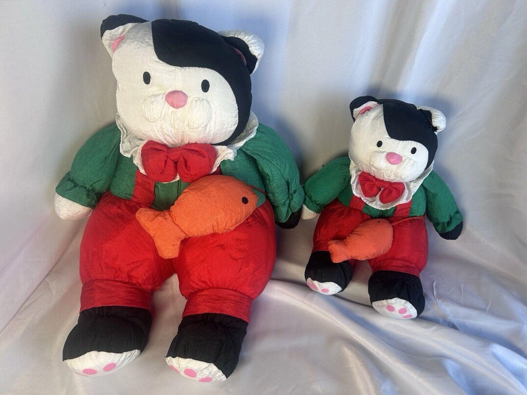 Dept 56 Plush Vintage Stuffed Cats With Fish in Pocket Matching ...