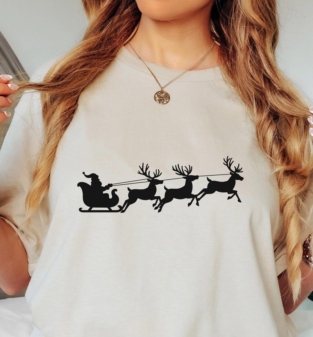 Santa Sleigh Silhouette Tshirt, Flying Reindeer Tshirt, Christmas Shirt ...