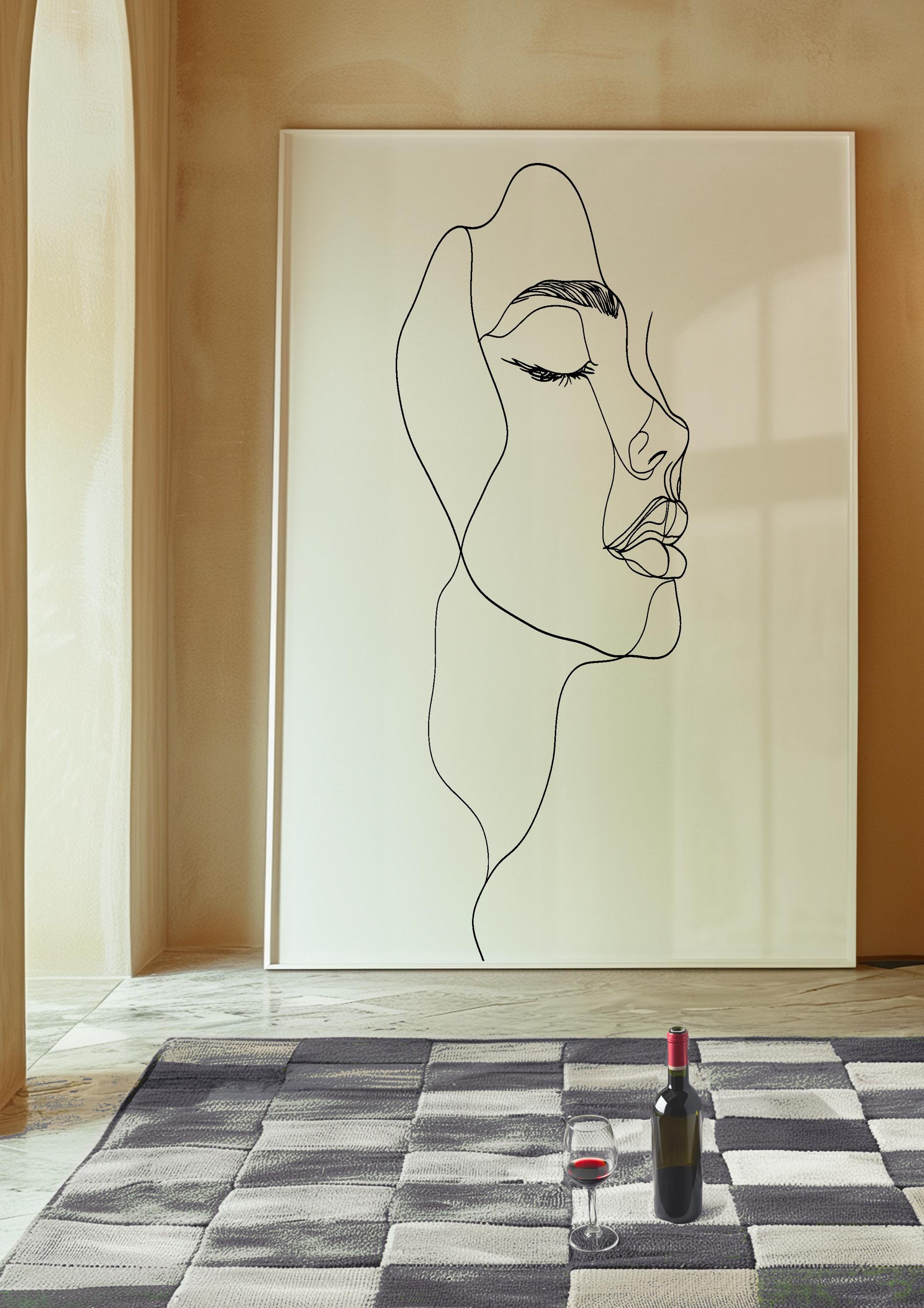 Minimalist Line Art Poster, Stylized Woman’s Face Art, Contemporary ...