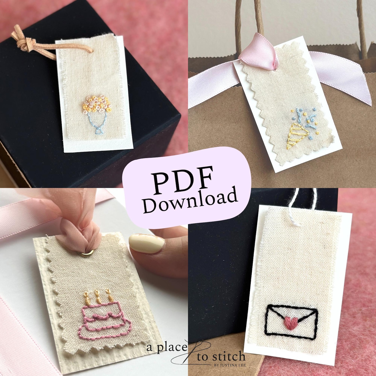 Embroidered Gift Tags PDF Pattern, DIY Fabric Paper Bookmarks, Fun ...
