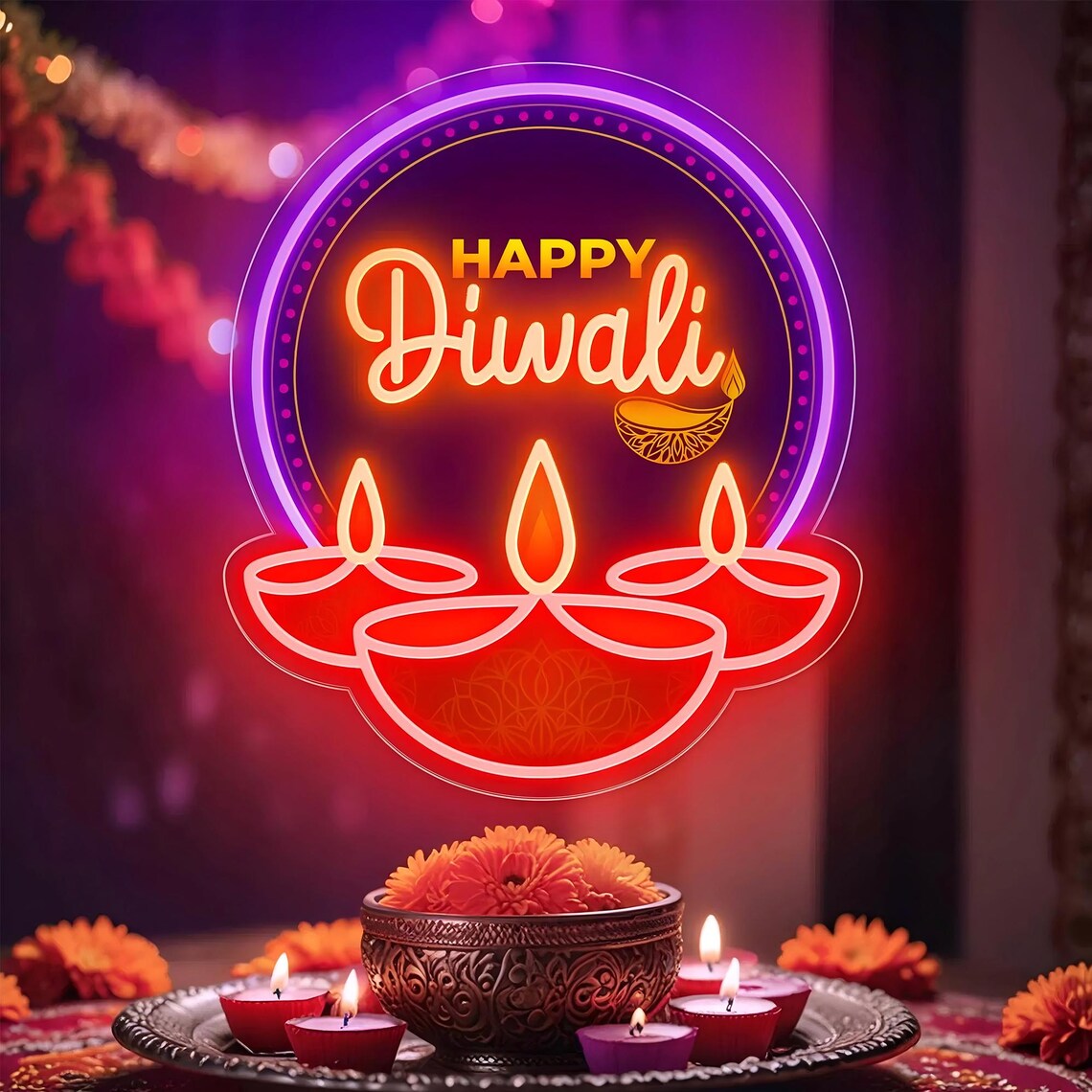 Happy Diwali Neon Sign: Custom Shubh Diwali LED Neon Light, Hindu ...