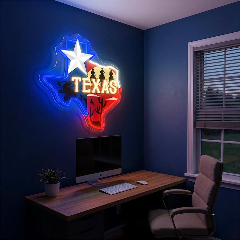 Custom Texas Neon Sign, Lone Star State LED Wall Art, Cowboy & Longhorn ...