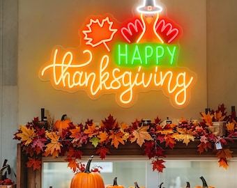 Happy Thanksgiving Neon Sign: Turkey LED Decor Light, Thanksgiving ...
