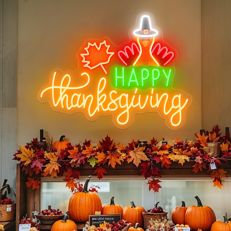 Happy Thanksgiving Neon Sign: Turkey LED Decor Light, Thanksgiving ...