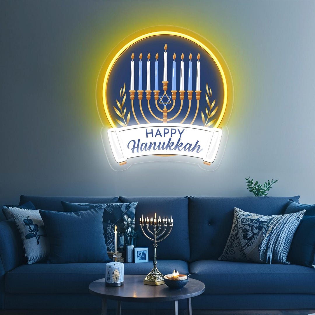 Happy Hanukkah Neon Sign, Custom Hanukkah LED Neon Light for Jewish ...