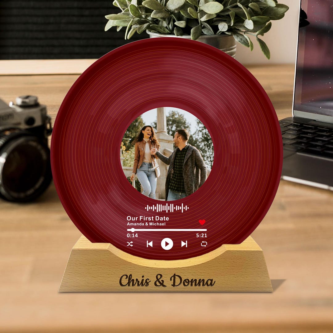 Personalized Vinyl Record Song With Wood Stand, Anniversary Gift for ...