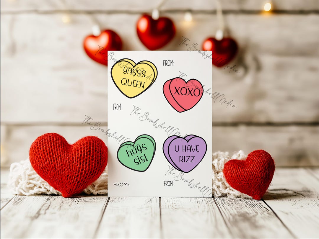 Printable Valentine Cards for Kids, Fun Candy Heart Phrases, 8 Designs ...