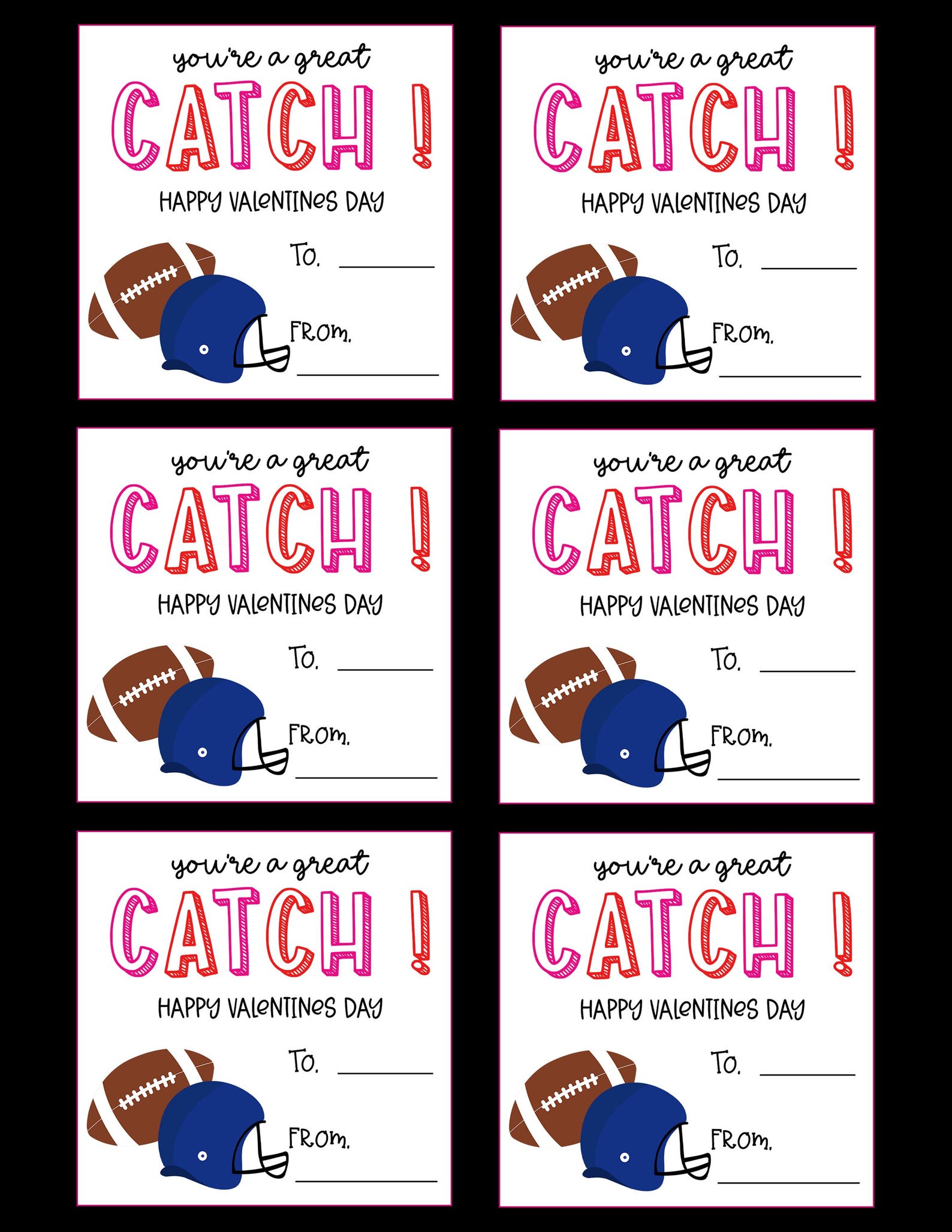 Printable Valentine Cards for Kids, Sports Design, Football Helmet and ...