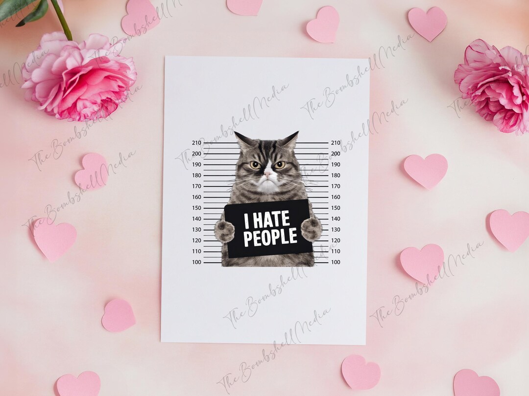 Funny Grumpy Cat Mugshot Printable Greeting Card - Hilarious Cat Lover ...
