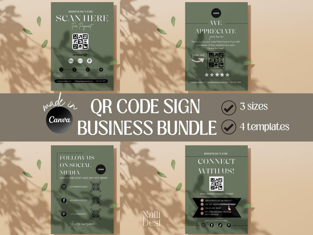 Mini QR Code Sign for Small Business Editable in Canva Review QR Code ...