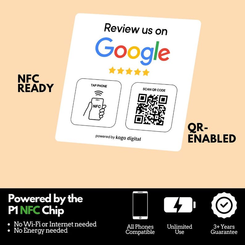 Google Review NFC Plate for Business - Tap or Scan QR Code for Instant ...
