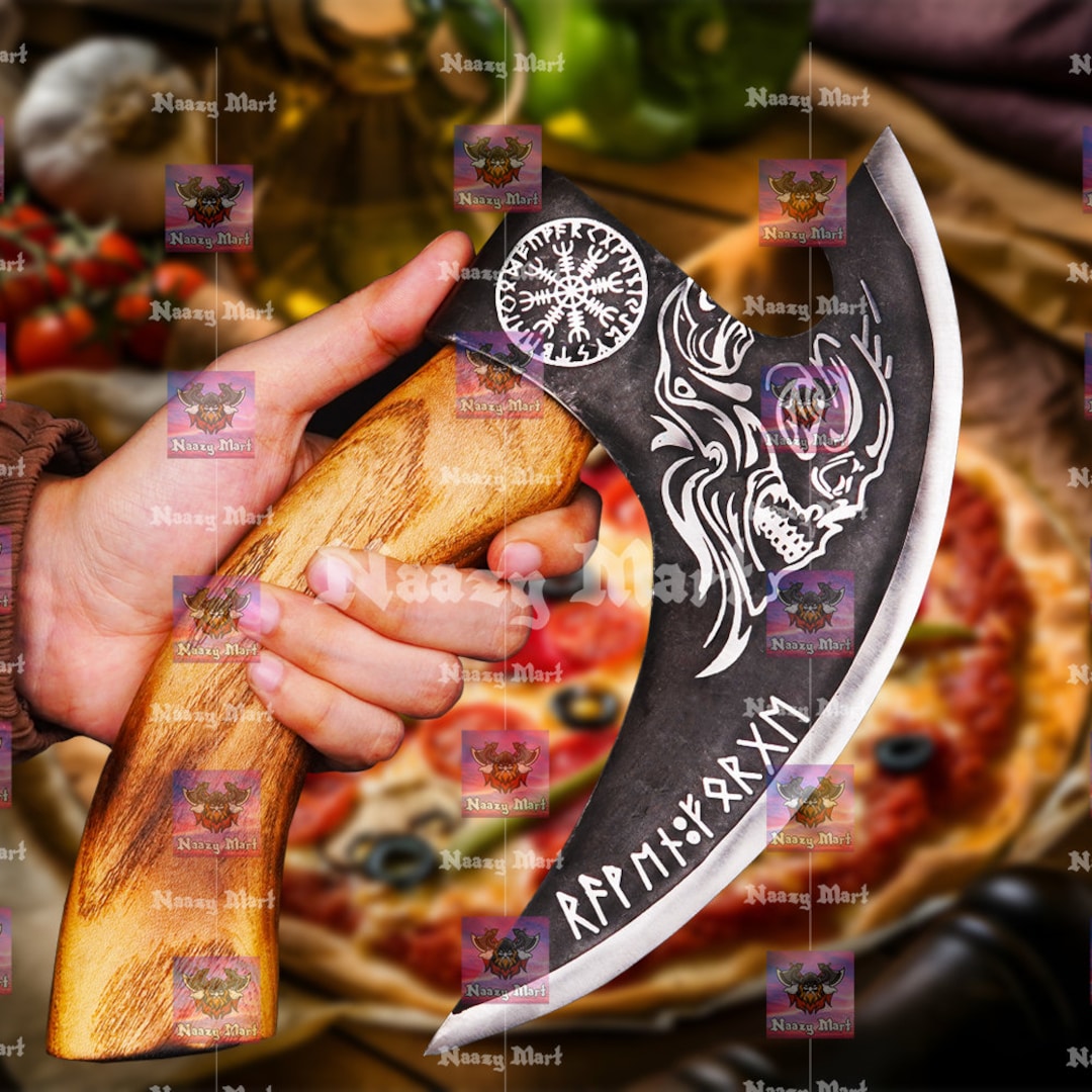 Viking Style Pizza Cutter Axe With Rose Wood Handle, Great for Camping ...