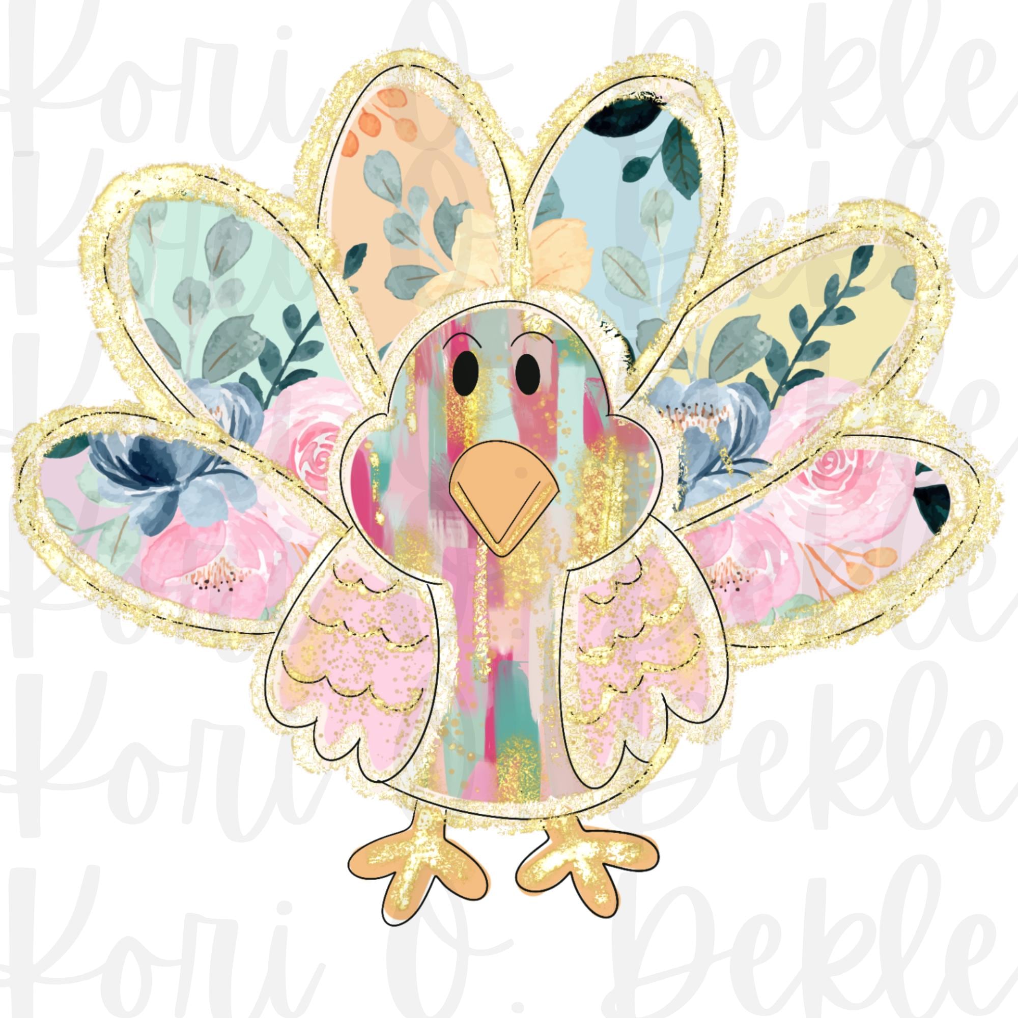 Pastel Floral Turkey Digital Download for Sublimation| Thanksgiving Png ...