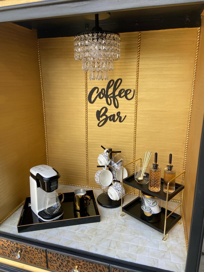 SOLD! Beautiful Cast Iron and Gold Painted Coffee Bar With Leopard ...