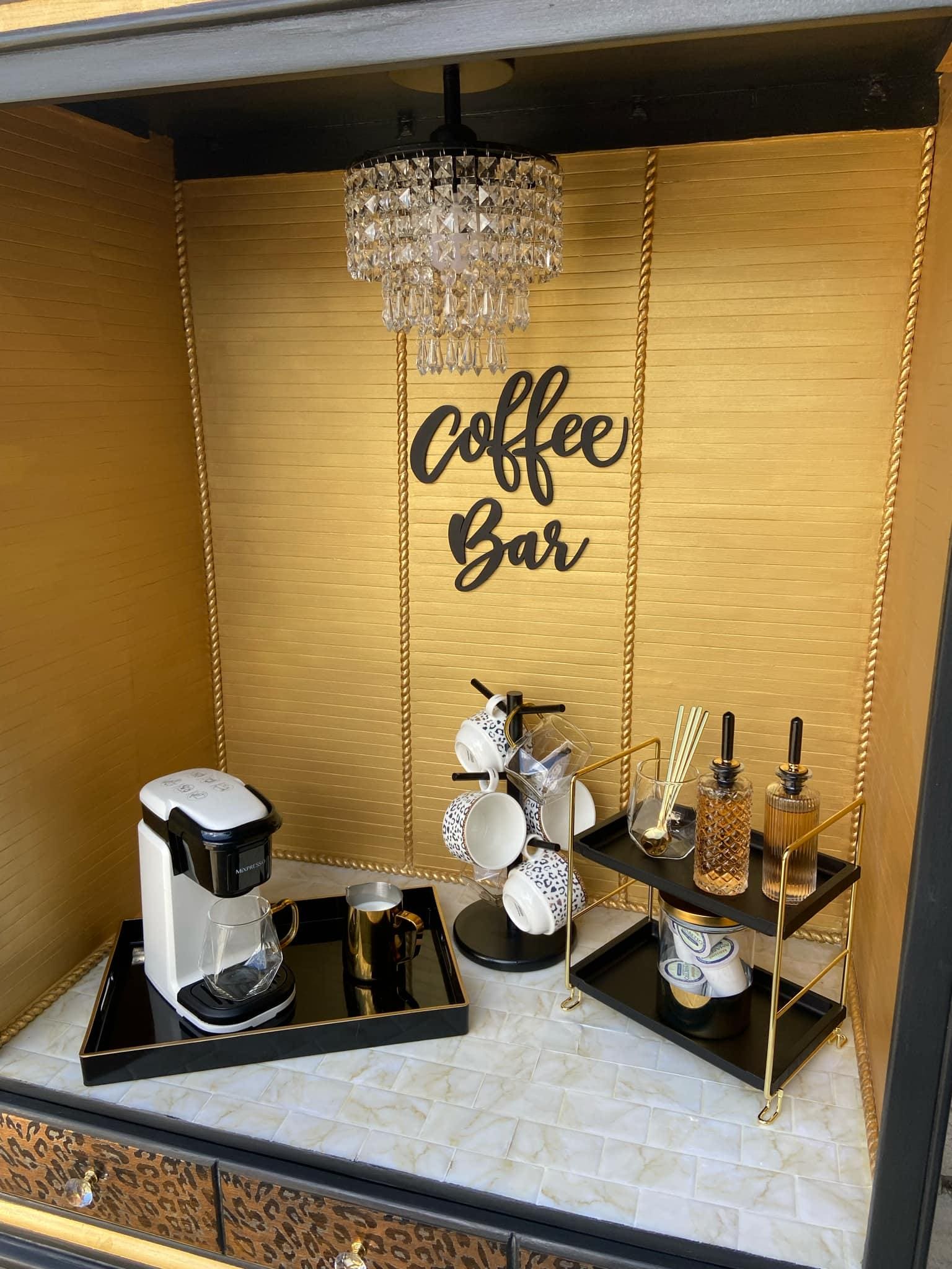 SOLD! Beautiful Cast Iron and Gold Painted Coffee Bar With Leopard ...
