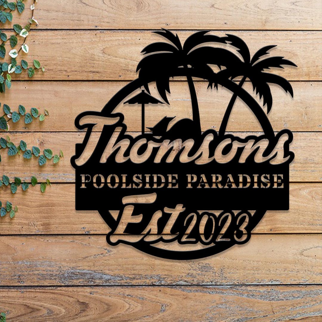Personalized Poolside Paradise Sign With LED Light, Custom Backyard ...