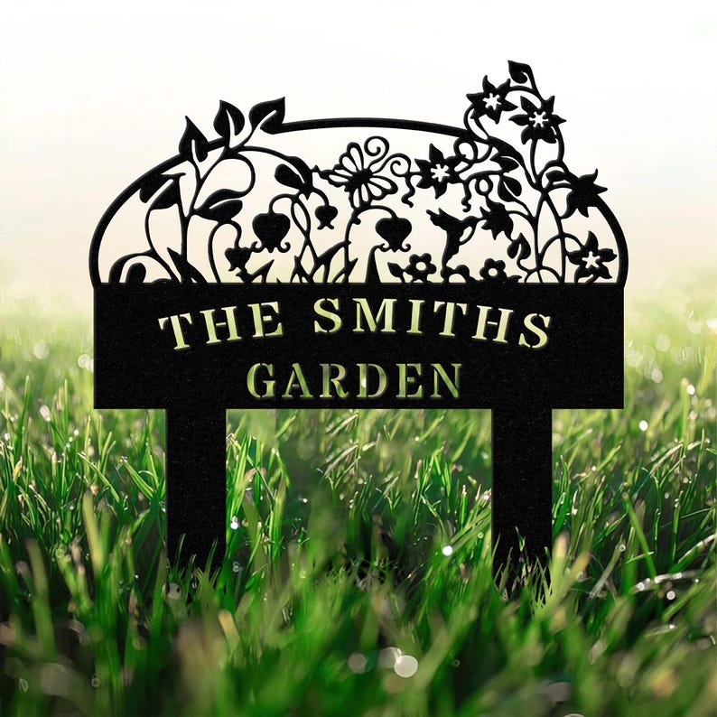Personalized Custom Metal Garden Sign With Stakes, Flower Design ...