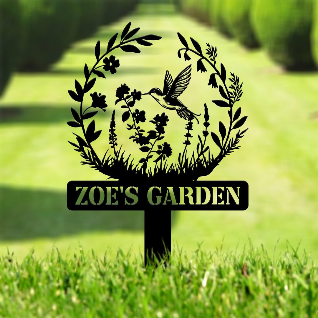 Custom Hummingbird Metal Garden Stake, Bird With Stakes Garden Sign ...