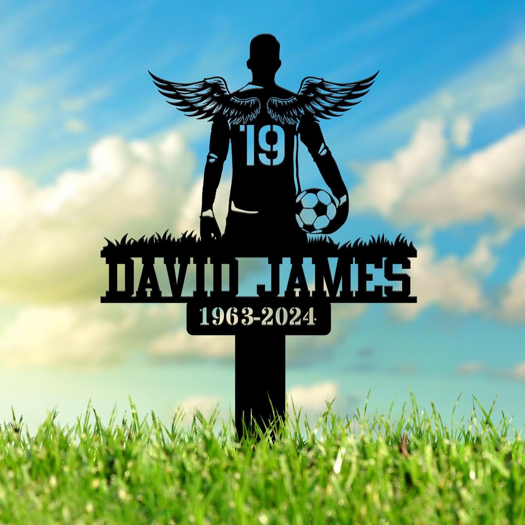 Custom Soccer Player With Wings Memorial Plaque Stake, Grave Markers ...