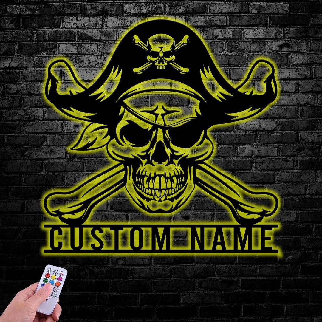 Custom Pirate Skull Metal Sign With LED Light, Personalized Pirate Ship ...