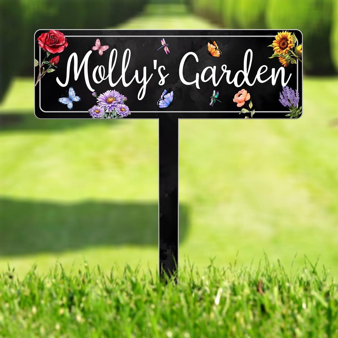 Personalized Garden Sign With Stake, Metal Flower Garden Sign, Custom ...