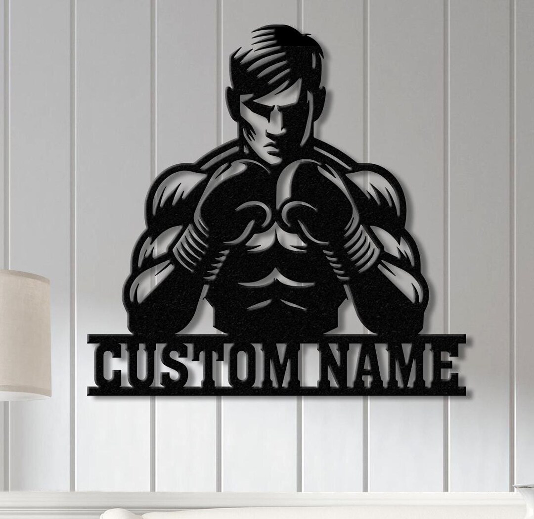 Custom Man Boxing Sign Metal Wall Art Led Light, Personalized Boxer ...