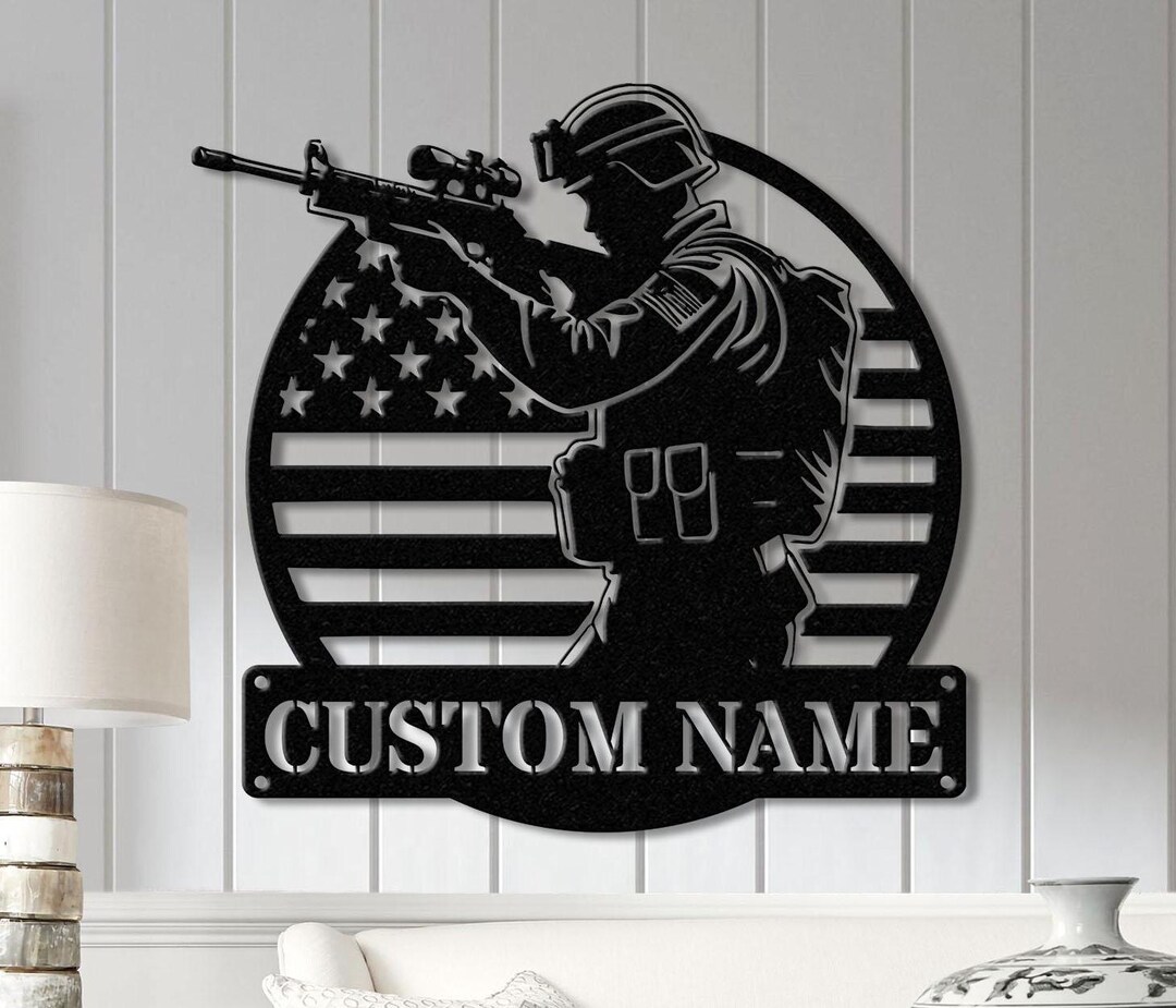 Personalized US Soldier Metal Wall Art LED Light, Custom Military Name ...