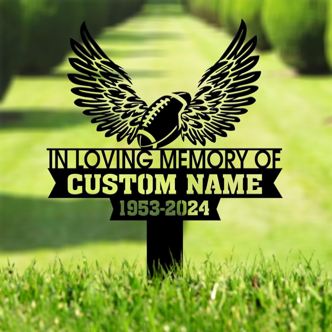 Custom in Loving Memory Football With Wings Memorial Plaque Stake ...